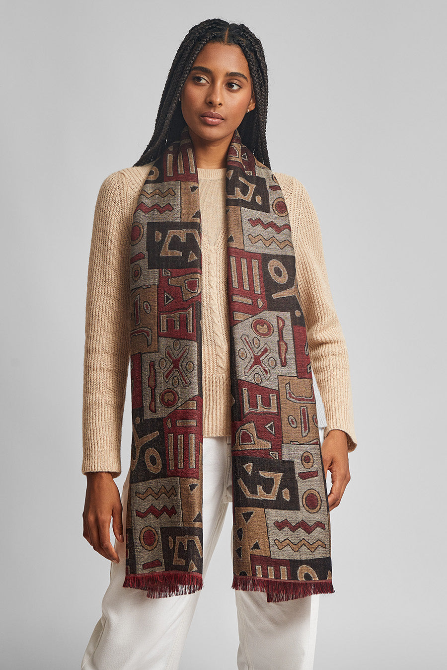 Wes Shawl Baby Alpaca Color Red&Camel